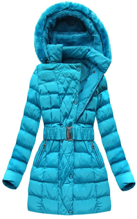 PIKOWANA KURTKA Z PASKIEM TURKUSOWA (AH-1811) niebieski | Kobieta ...